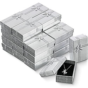 36 Pcs Small Jewelry Gift Boxes Set Cardboard Jewelry Boxes with Ribbon Gift Boxes for Rings, Necklaces Jewelry Anniversaries, Weddings, Birthdays (Silver)