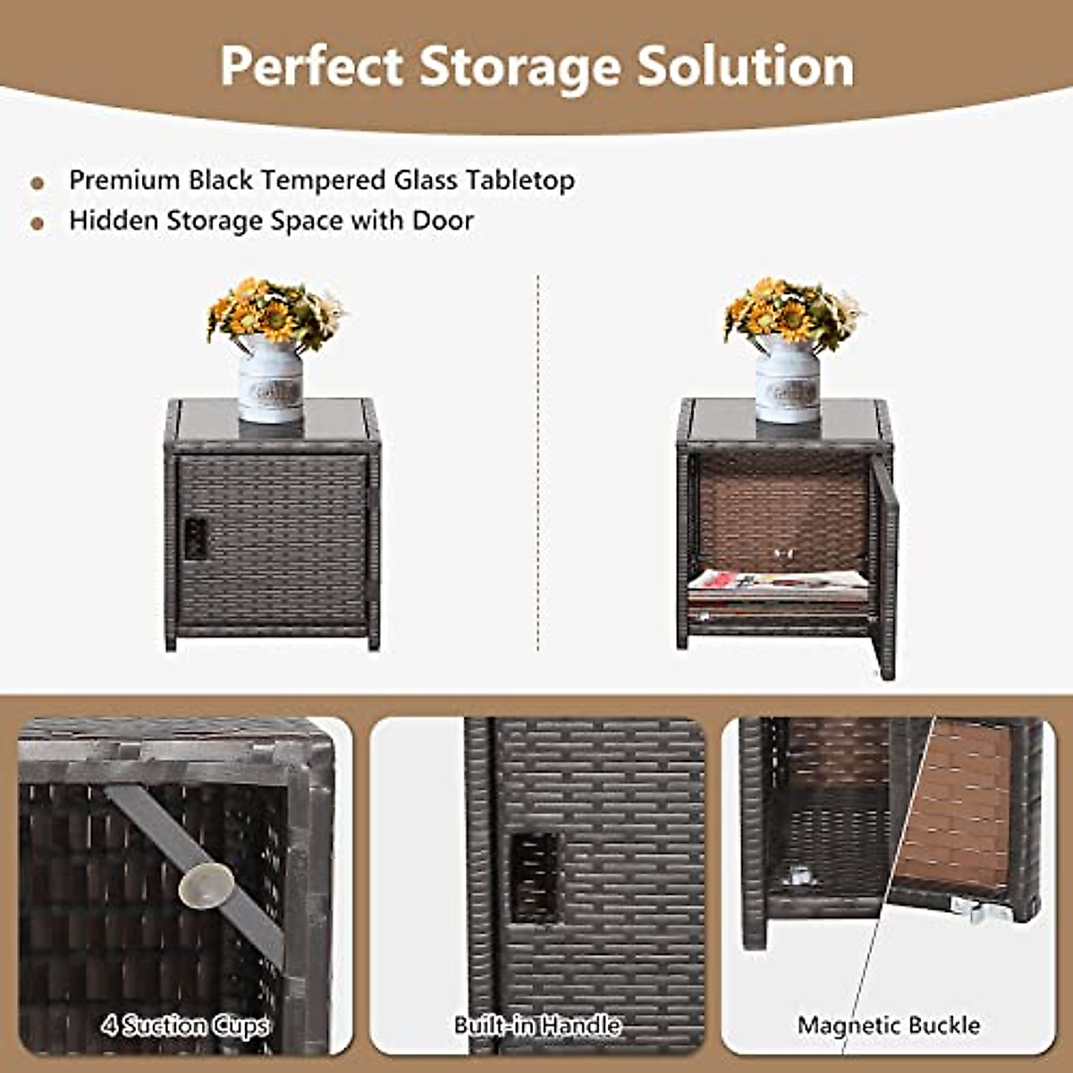 Tangkula 5 Pieces Wicker Patio Furniture Set, Patiojoy Conversation Chair and Ottoman Set with Single-Door Storage Coffee Table and Cushions, Outdoor Lounge Chair Chat Set, Space-Saving (Off White)