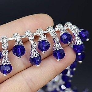 Silver Crystal Glass Beads Rhinestone Tassel Drill Chain 1 Yard Handmade Sewing Clothes Neckline Shoes Bags Jewelry Wedding Dress DIY Clothing Accessories Accessories (Dark Blue)