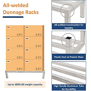 GSW 8-Inch High All Welded Aluminum Dunnage Racks with Plastic Feet, 36”L x 24”W x 8”H