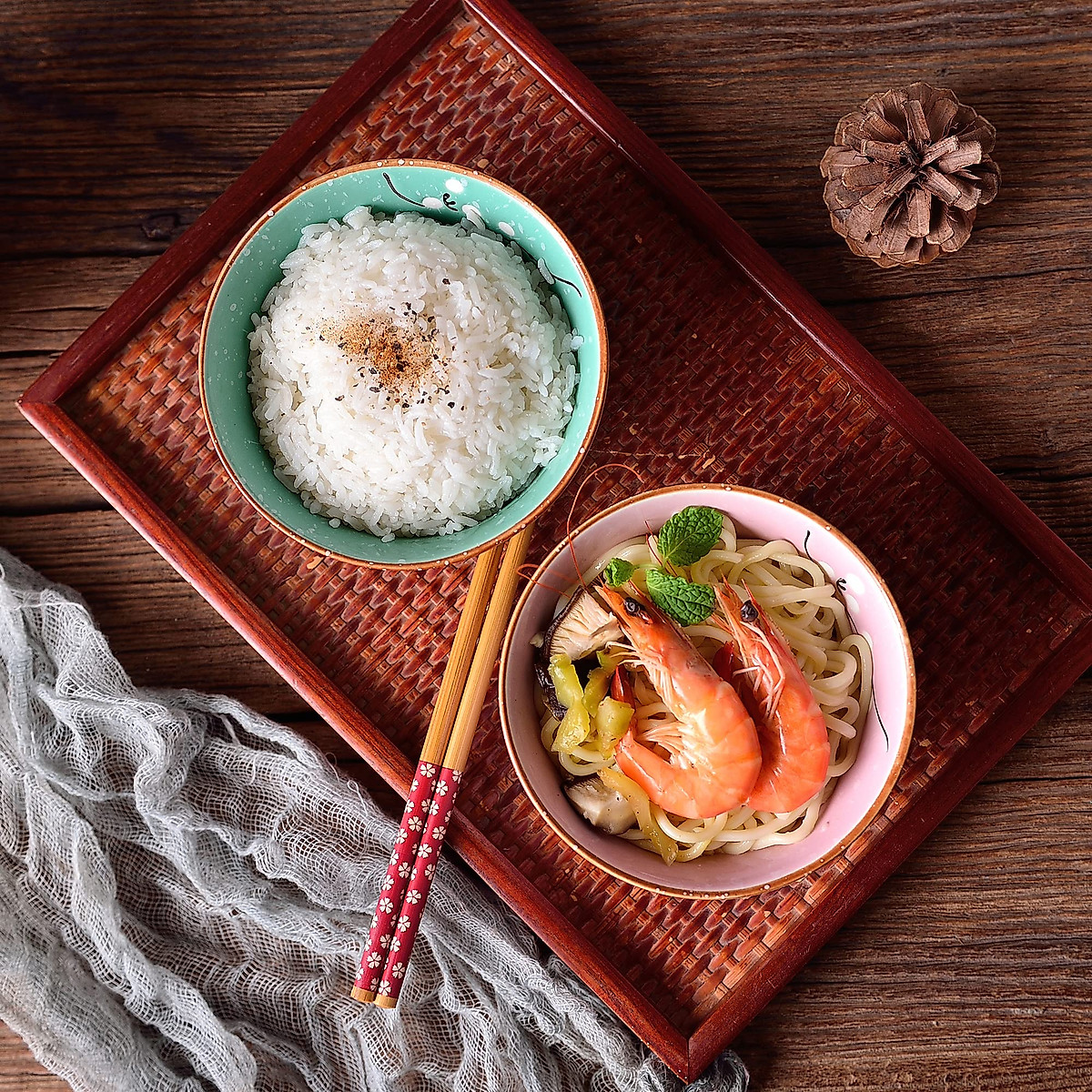 Panbado 5 Pcs Ceramic Bowls Set, 330ml Japanese Style Porcelain Bowls, 5 Colors Rice Bowl Set With White Cherry Blossom Pattern For Dessert Snack Cereal Soup