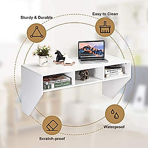 Giantex Wall Mounted Desk Floating Computer Desk, Writing Study Table W/3 Storage Shelves, Laptop PC Table for Living Room, Bedroom, Office (White)