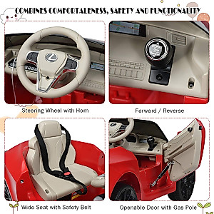 Costzon Ride on Car, Licensed Lexus LC500, 12V Battery Powered Car w/Remote Control, 3 Speed, LED Lights, Horn, MP3&USB, Slow Start, Spring Suspension, Electric Vehicle for Boys& Girls (Red)