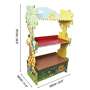 Fantasy Fields Sunny Safari Animal Wooden 3 Shelves Kids Bookshelf with 1 Drawer Storage Imagination Inspiring Hand Crafted & Hand Painted Details