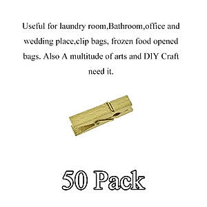 HAHIYO Gold Wooden Clothes Pins Clothespins Small Do NOT Fall Apart 1.38 inches Length 50 Pack Sturdy Strong Springs No Rust No Discoloration for Laundry Bathroom DIY Craft Photos Food Opened Bags