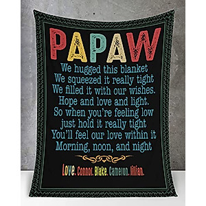 Personalized Papaw Christmas Blanket, Customized Xmas Papaw Gifts, for Papaw, Custom Papaw Papa Poppop Father Papaww Pawpaw Blanket with Children Name.