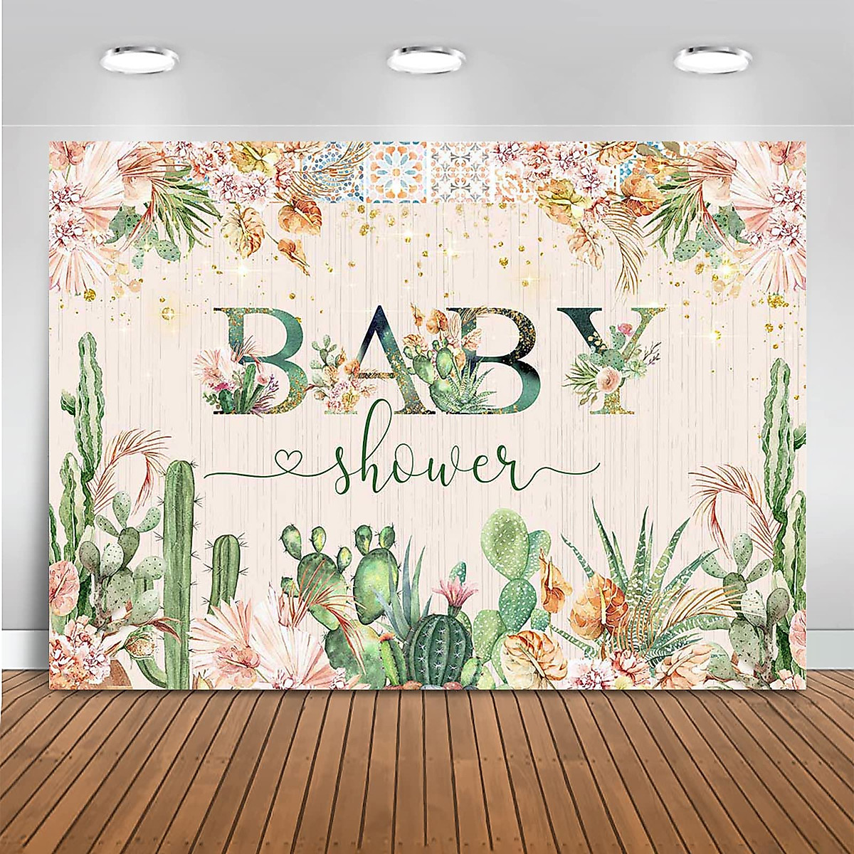 Mocsicka Boho Fiesta Baby Shower Backdrop for Girl Cactus Baby Shower Party Decorations MexicanTaco Bout Baby Background Cake Table Banner(7x5ft (82x60 inch))