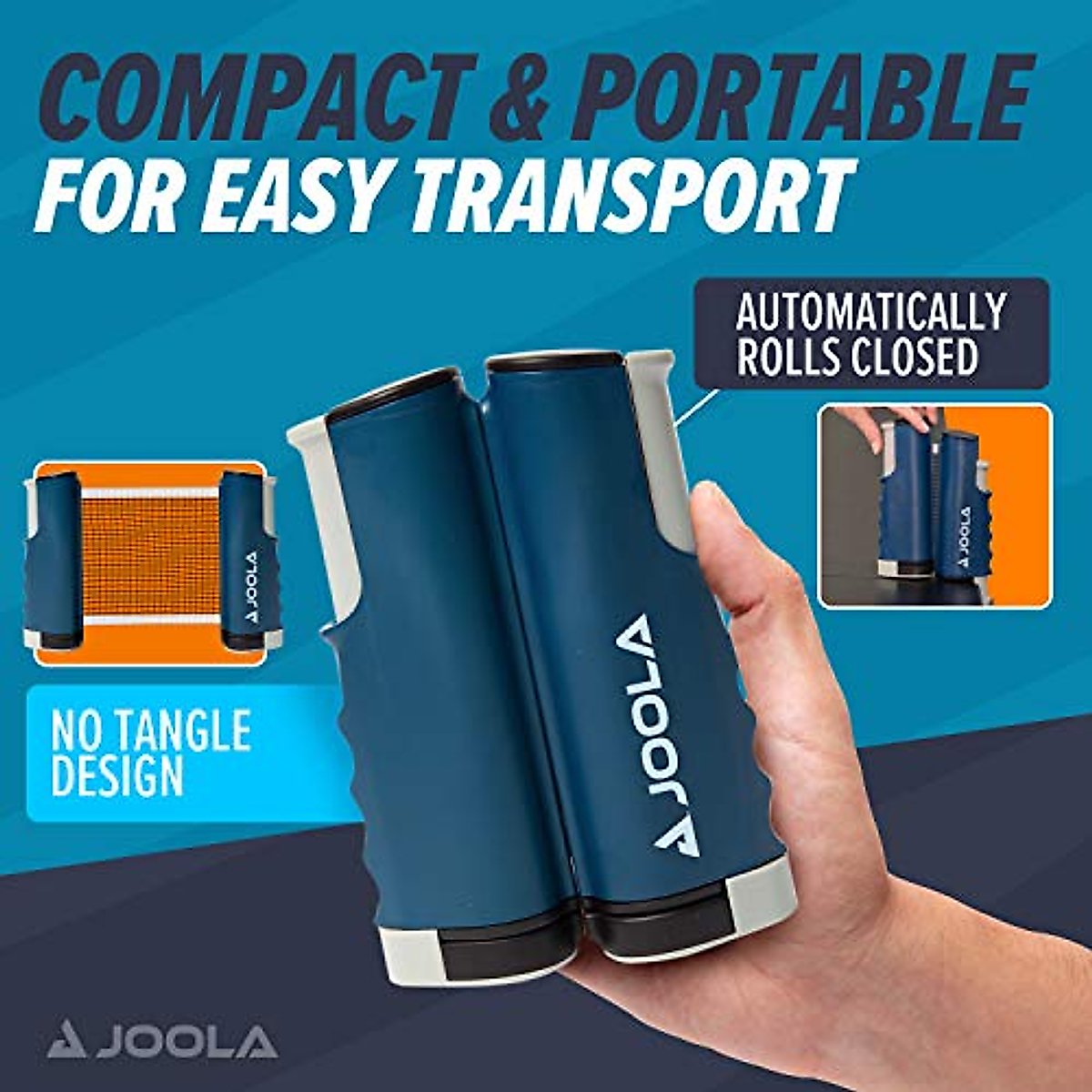 JOOLA Retractable Ping Pong Net With Clamps - Table Tennis Net Stretches 5.75' - Clamps on Table Up to 2” Thick - Optional Ping Pong Paddles and Balls