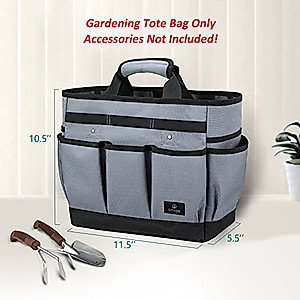 SITHON Gardening Tote (Bag Only), Garden Tool Kit Holder Home Organizer Storage Carrier with Handle 8 Roomy Pockets, Heavy Duty Wear Resistant for Indoor Outdoor Gardening (Gray/Black)