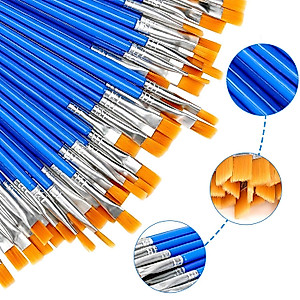 30Pcs Small Paint Brushes Kids for Acrylic Painting, Flat Nylon Hair Paint Brush Bulk Wooden Handle Oil Watercolor Painting Brushes for Students, Children and Adult