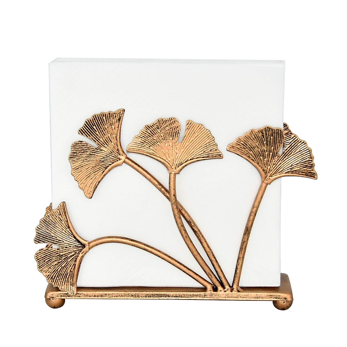 OwlGift Modern Ginkgo Leaves Design Napkin Holder for Tables, Metal Paper Napkin Storage for Kitchen, Stylish Paper Towel Dispenser, Mail Letter Sorter Rack, Document File Organizer – Bronze