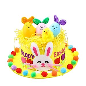 Menolana Children DIY Easter Hat Set Decorations Crafts, to Make Your Own Easter Bonnet Game Supplies for Kindergarten, Yellow