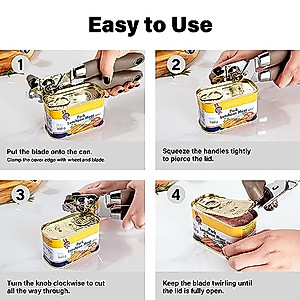 Can Opener Manual, TJ POP Can Opener, Heavy Duty Hand Held Can Openers, Stainless Steel Can Opener Smooth Edge, Easy Turn Knob, with Bottle Opener, Kitchen Gadgets Brown