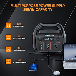 ATZ POWER Portable Power Station, Solar Generator 296Wh Power Bank with 110V Pure Sine Wave AC Outlet 80000mAh Lithium Battery Generators for Home Use, Camping, Travel, Emergency Backup