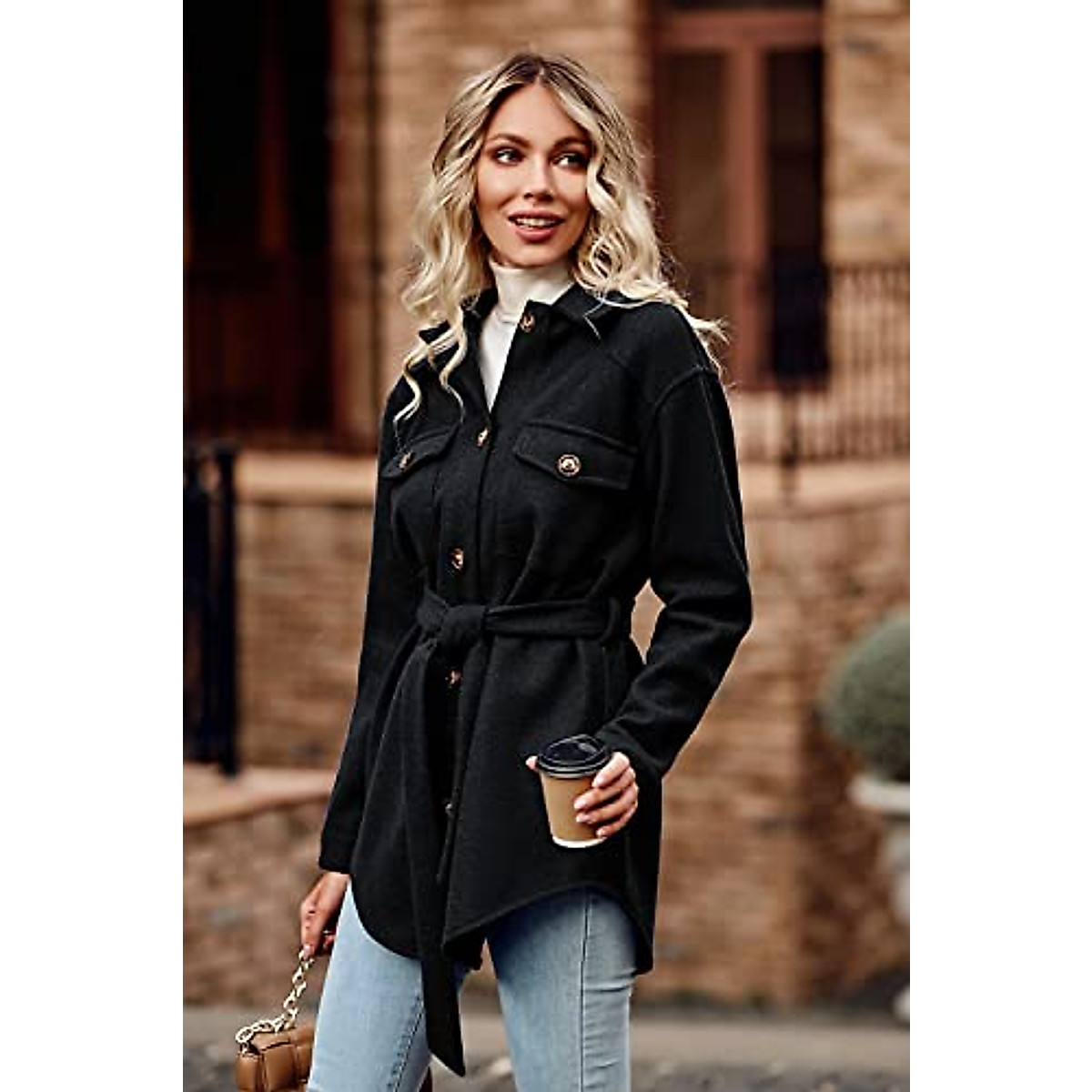 PRETTYGARDEN Women's Fall Fashion Winter Trench Coats Lapel Button Down Peacoat Belted Outerwear Casual Jackets (Black,X-Large)
