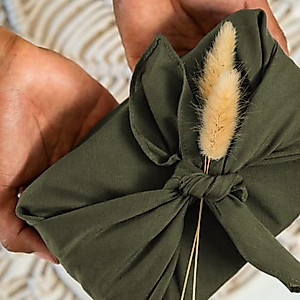 The Useless Brand Furoshiki Wrapping Cloth | Reusable Cotton Fabric Gift Wrap Paper | Pack of 3 (50x50cm, 70x70cm, 90x90cm) (Army Green)