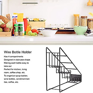 Stainless Steel Wire Wine Bottle Holder, 4 Compartments Syrup Bottle Holder, Wire Spice Rack Countertop for Home, Kitchen
