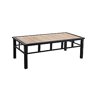 Festival Depot Patio Coffee Table Rectangle Metal Table with Wood Grain Tabletop All-Weather Outdoor Furniture for Deck Poolside Garden (25.2" x 46.5" x 18.3")