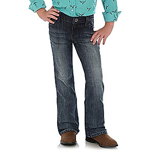 Wrangler Girls' Big Stretch Boot Cut Jean, Mid Blue, 14