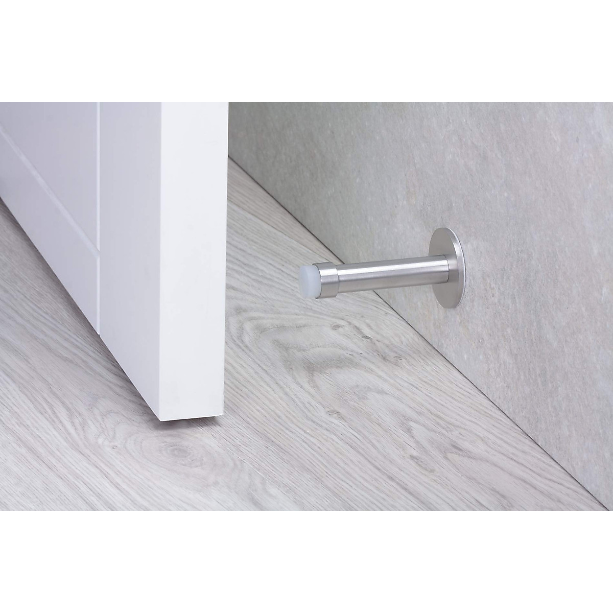 Adhesive Door Stop for Wall Mounting | Length: 3,5" | Stainless Steel | White Rubber | Anti Shock Absorber | 040128ADAM | EVI Hardware