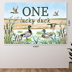 Fangleland Mallard Duck 1st Birthday Decorations for 1 Year Old Boy, One Lucky Duck Theme Boy First Birthday Party Supplies with Cake Topper, Backdrop, High Chair Banner, Balloons