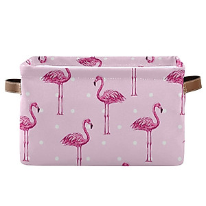 ALAZA White Polka Dot Flamingo Bird Pink Foldable Storage Box Storage Basket Organizer Bins with Handles for Shelf Closet Living Room Bedroom Home Office 1 Pack