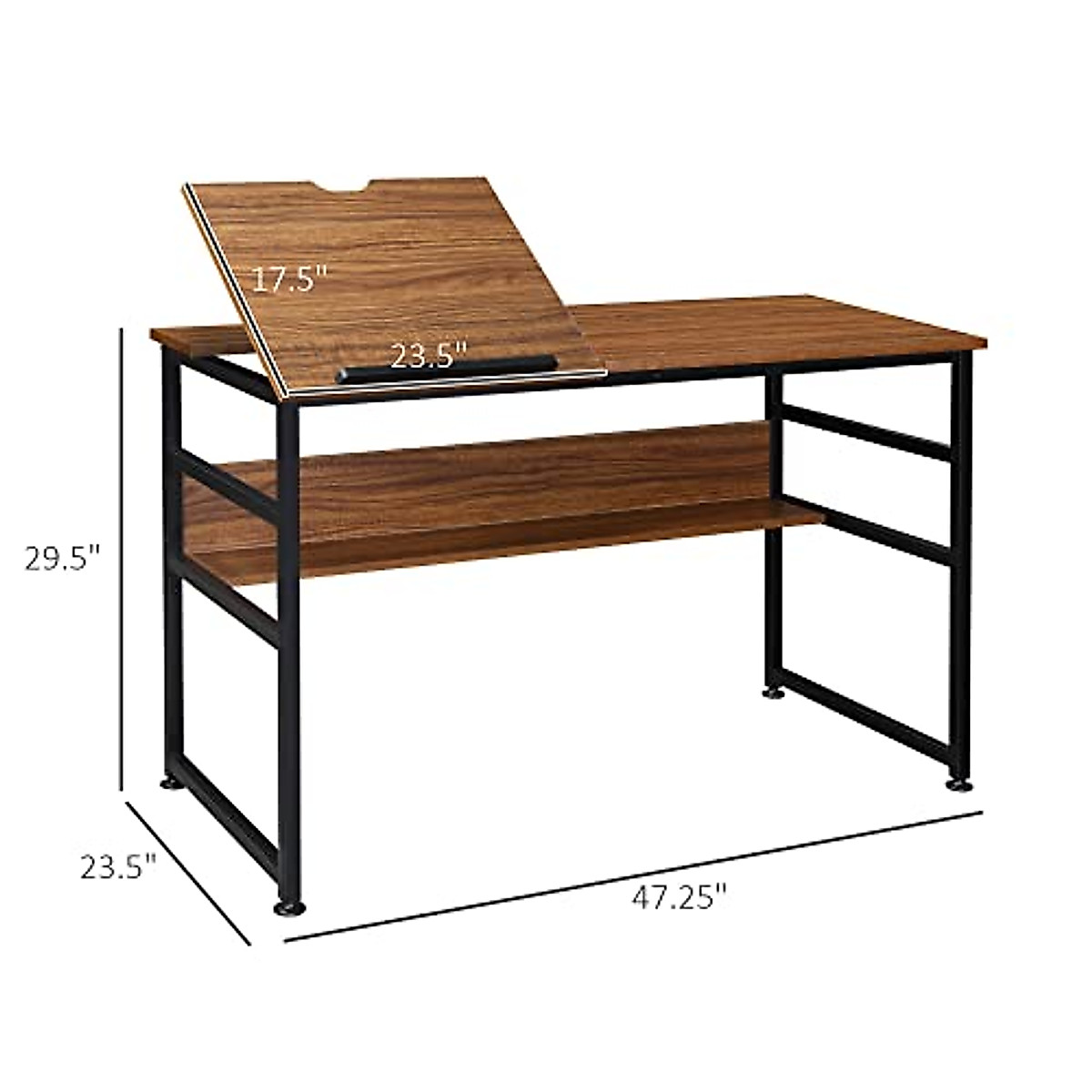 HOMCOM Drafting Table, Adjustable Drawing Desk, Multifunctional Writing Desk with 15-Level Tiltable Tabletop and Storage Shelf for Home Office, Walnut