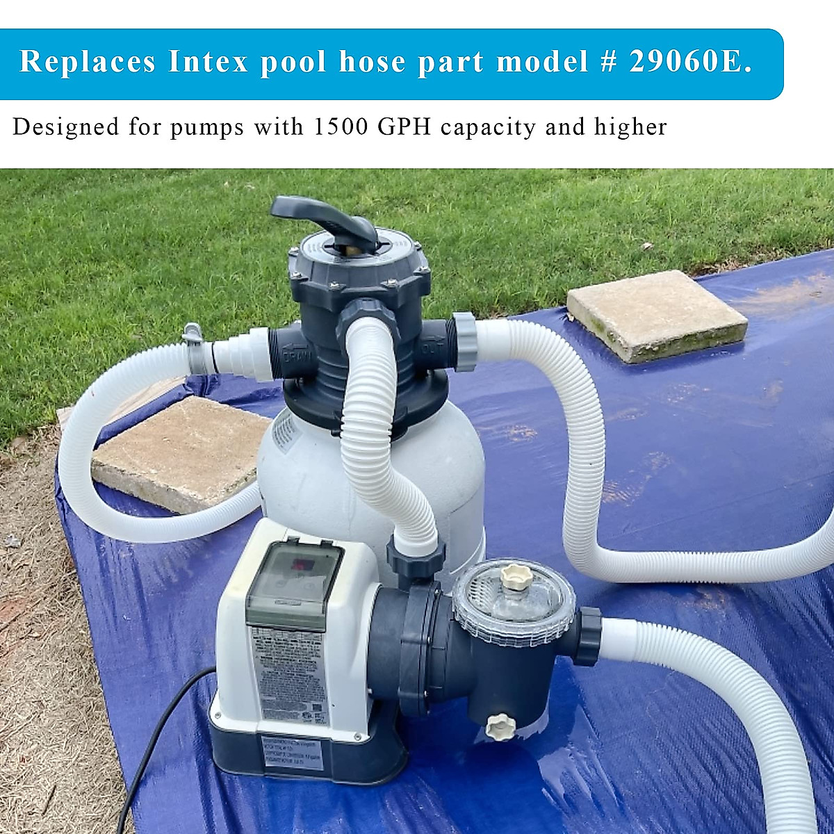 1.5" Diameter Pool Pump Replacement Hose for Intex Filter Pumps Sand Pump & Saltwater Systems - 59" Long(2 Pack)