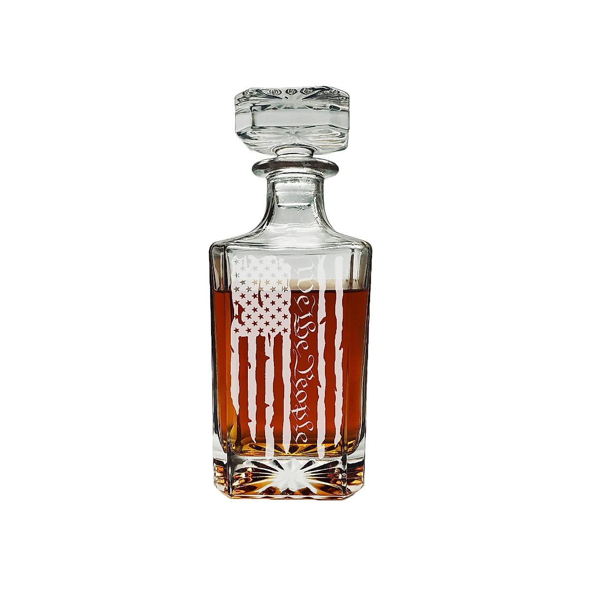 We The People Constitution American Flag USA Patriotic Whiskey Decanter Airtight Glass Stopper Custom Gift For Men Dad Veteran Father's Day