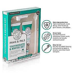 Dog Toothbrush and Toothpaste Brushing Kit, 7oz (Pack of 2) Enzymatic Tooth Paste, Beef Flavor | Teeth Cleaning & Fresh Breath Dental Care Best for Bad Breath by Removing Plaque and Tartar Buildup