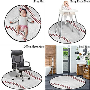 Pardick Baseball Rug Round 3ft Circle American Sport Area Rug for Men Living Room,Kids Boys Bedroom Playroom Home Decor Sports Baseball Pattern Nursery Rug White (36.2 inch)