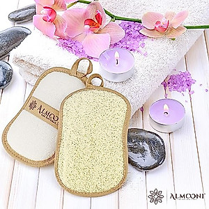 Almooni Premium Exfoliating Loofah Pad Body Scrubber, Made with Natural Egyptian Shower loofa Sponge- Bow Tie Shaped Loofah - 2 Count(1 Pack)