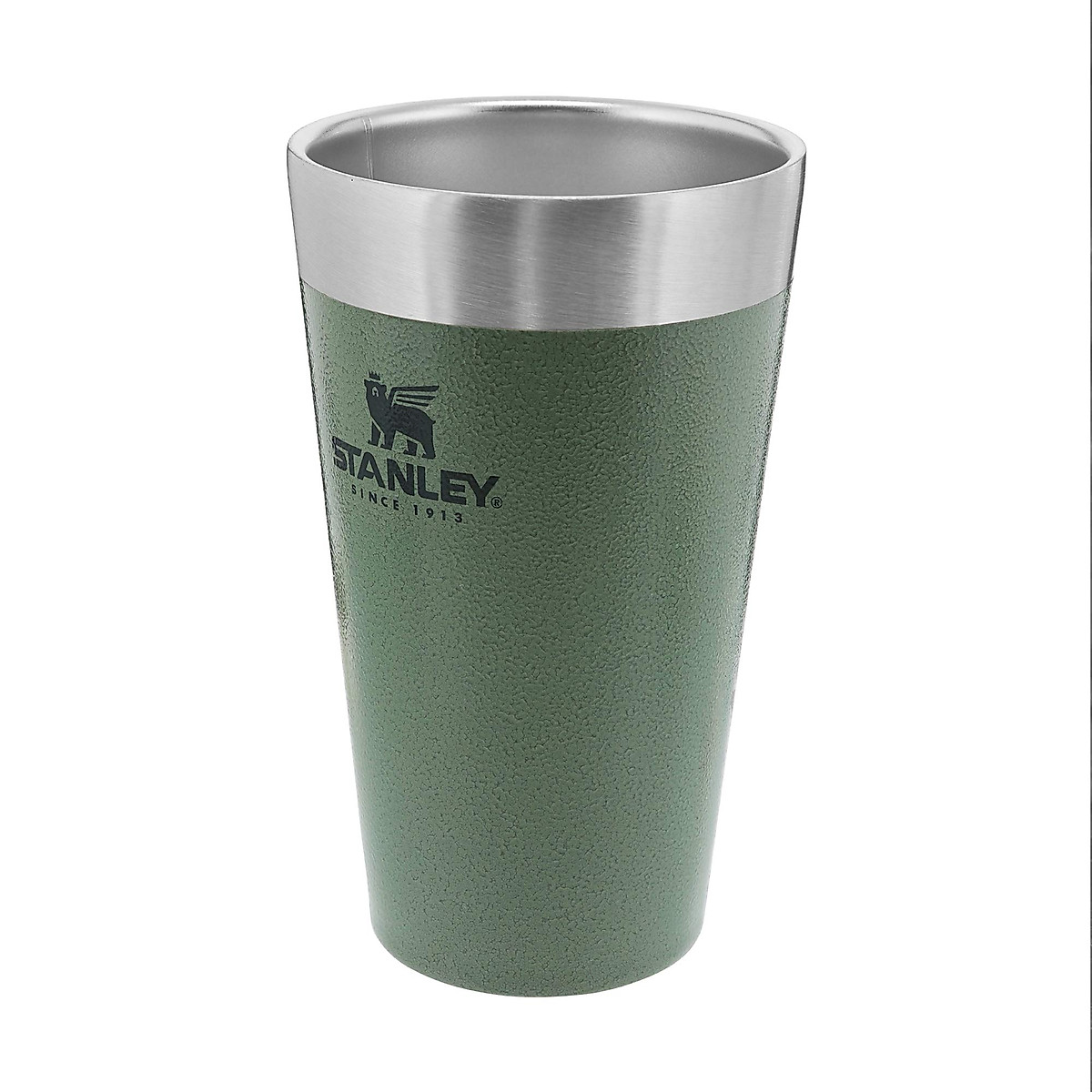 STANLEY Adventure Inulsated Stacking Beer Pint Glass, 16oz Stainless Steel Double Wall Rugged Metal Drinking Tumbler (Hammertone Green)