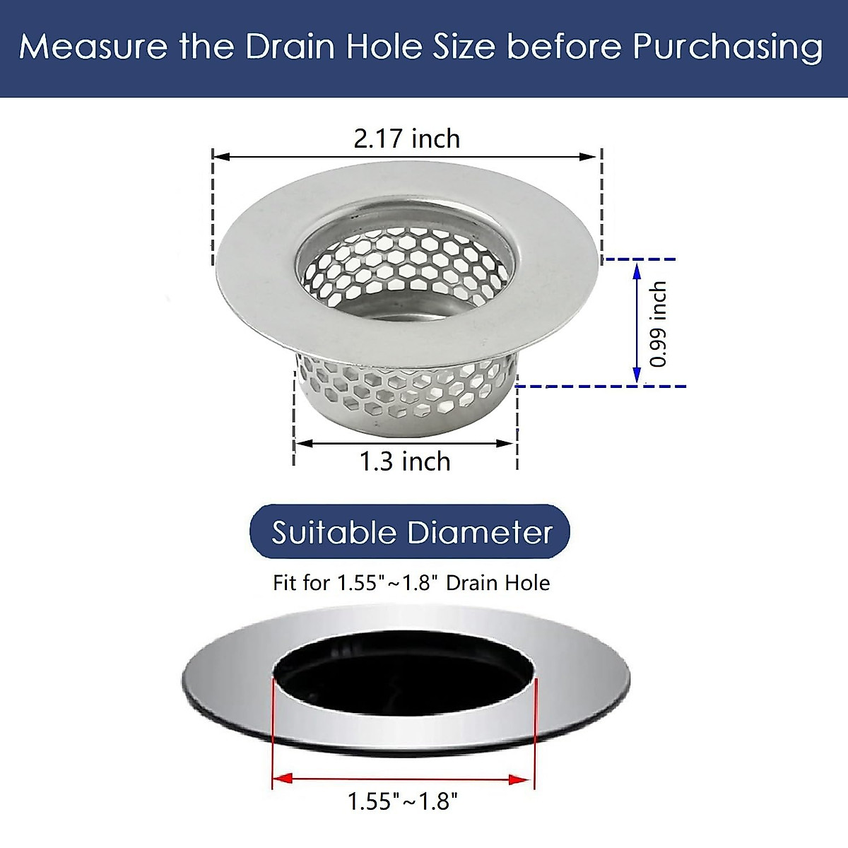 CNSZNAT Bathtub Drain Cover, Bathroom Sink Strainer, Drain Hair Catcher for Bathtub Laundry Utility Sink, Fit Hole Size from 1.55" to 1.8" and Depth Than 1" (3-Pack)