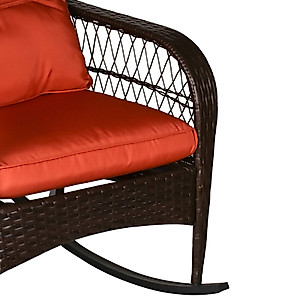 B BAIJIAWEI 2pcs Outdoor Wicker Rocking Chair All Weather Wicker Rocker Chair with Cushions for Garden Patio Yard Porch Lawn Balcony Backyard (2PCS-Brown Wicker-Orange)