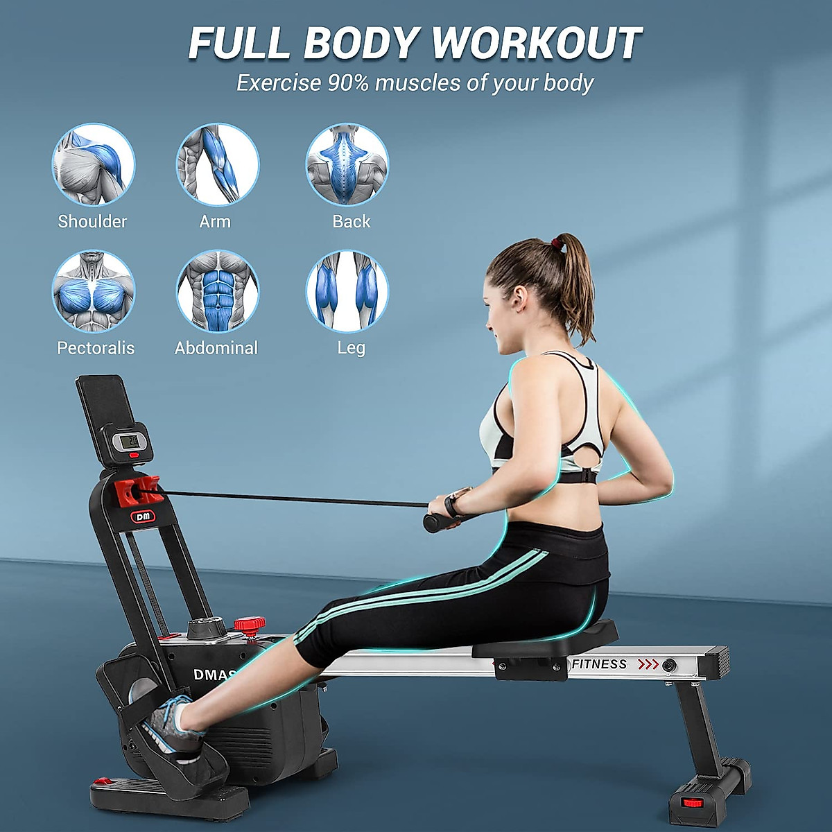 DMASUN Magnetic Rowing Machine, 350lb Weight Capacity Foldable Row Machine with 16 Level Resistance, Super Quiet, Rowing Machines for Home Use (2024 Upgraded)