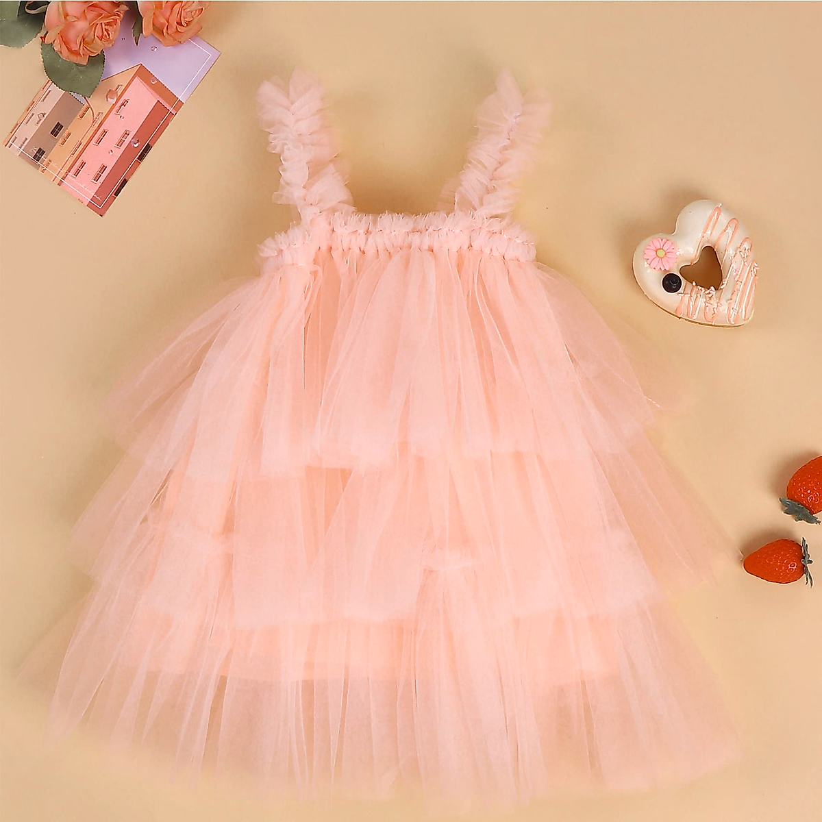 Baby Girls Toddler Tulle Tutu Dress Party Tutus Dresses with Headband Sleeveless Sundress 12 Months Blush Pink