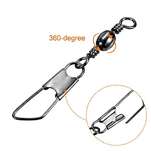 PATIKIL Fishing Barrel Swivel with Safety Snap, 50Pcs 26lb Carbon Steel Solid Ring Terminal Tackle for Saltwater Freshwater Fishing, Black