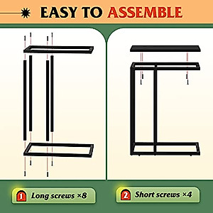 WLIVE Side Table, C Shaped End Table for Couch, Sofa and Bed, Large Desktop C Table for Living Room, Bedroom, Black