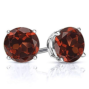 Gem Stone King 3.00 Cttw Round 7MM Red Garnet Earrings | 925 Sterling Silver | Gemstone Birthstone Stud Earrings For Women