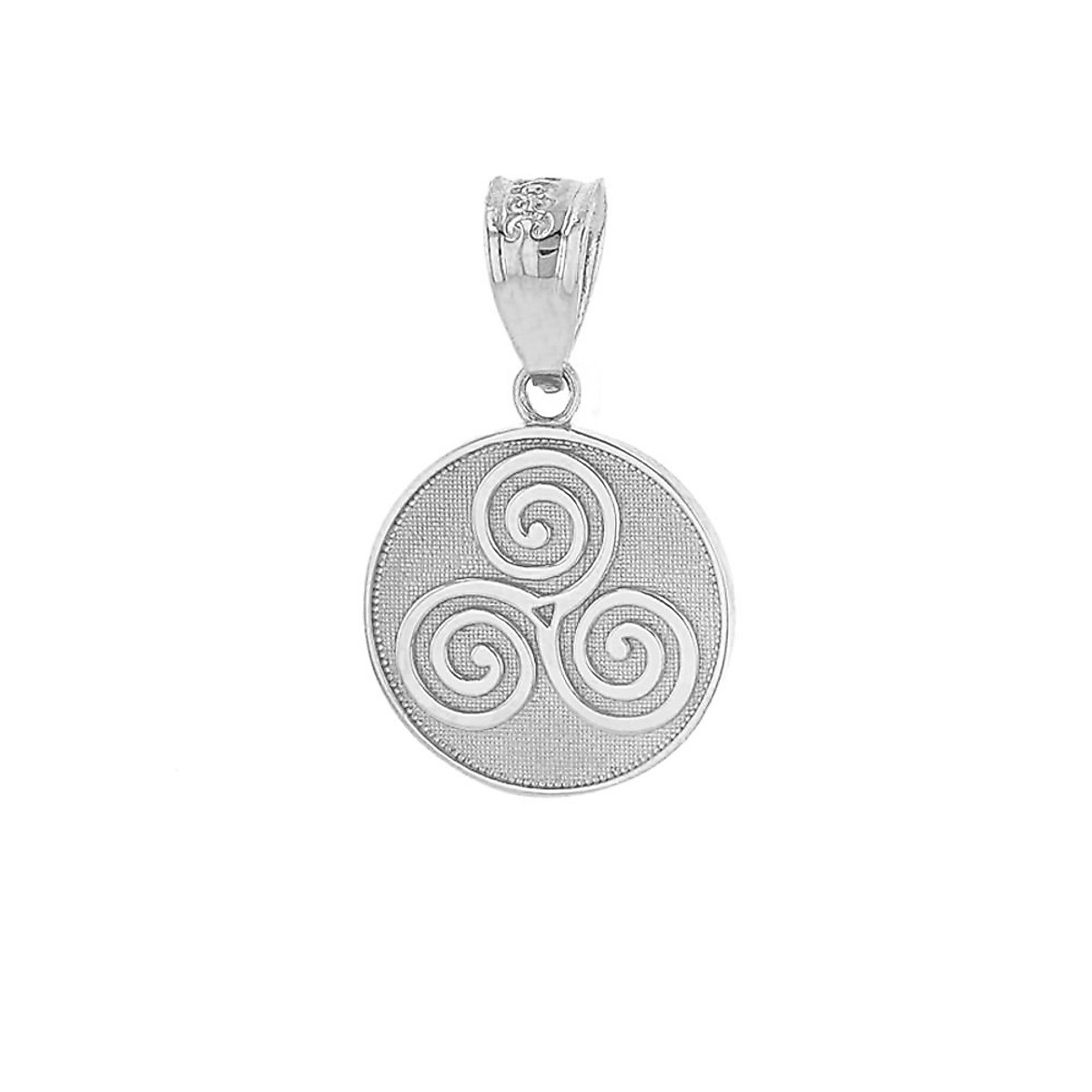 Claddagh Gold Solid 925 Sterling Silver Celtic Triple Spiral Triskele Round Charm Pendant