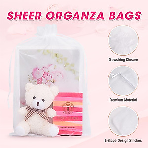 ANZNKU 50 Pack White Organza Bags 8x12 inch Mesh Bags Drawstring Large Goody Bags Gift Bags for Jewelry Candy Wedding Christmas Party Favor