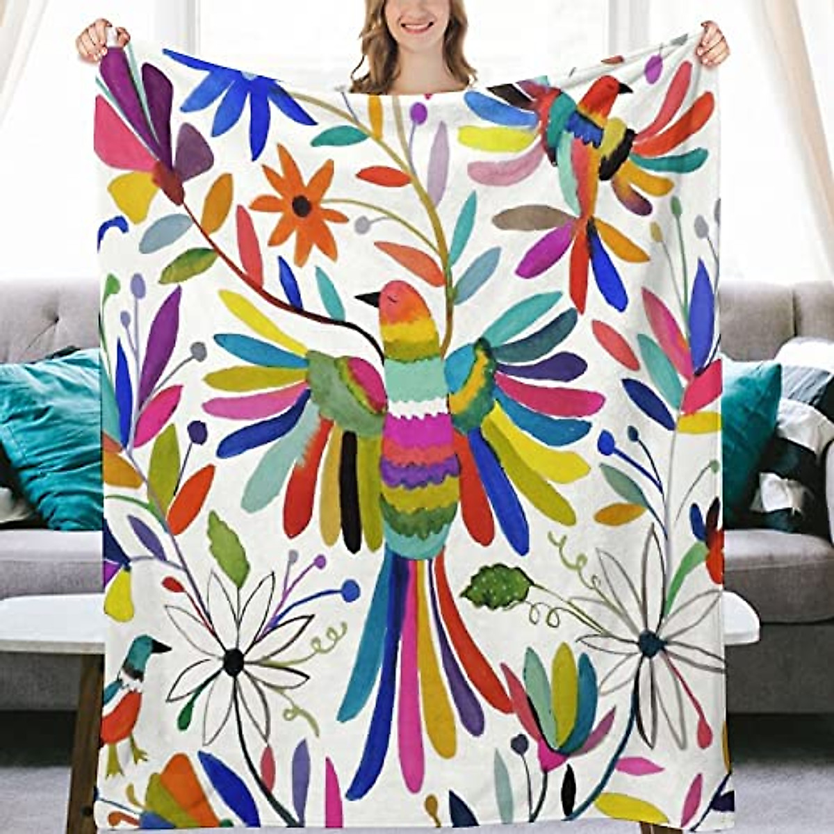 Otomi Bird Flannel Fleece Throw Blankets 50"X40" Lightweight Fluffy Winter Fall Blanket Cozy Soft Fuzzy Plush Home Decor for Couch Bed Sofa Bedroom Living Room Travel