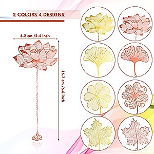8 Pieces Metal Bookmarks Flowers with Chain Hollow Design Leaf Bookmark Personalized Handmade Present for Reader, Book Lovers, Writers, Students, Teachers, Gold and Rose Gold