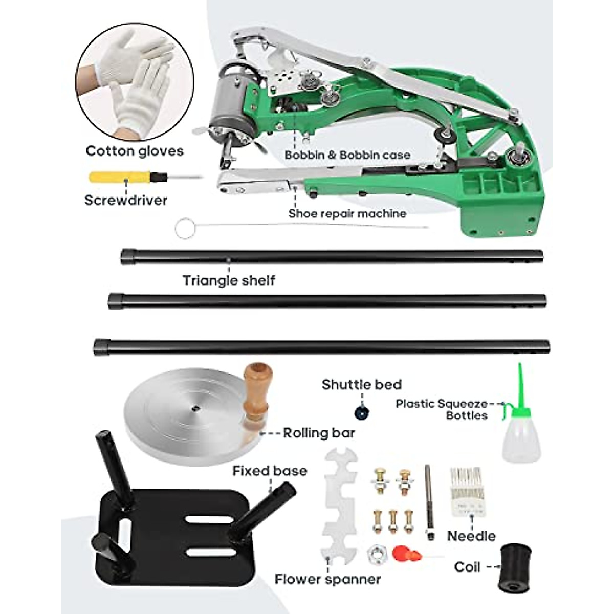FAHKNS Shoe Repair Machine Handheld Leather Sewing Machines Cobbler Stitching Industrial Heavy Duty Maquina de Coser Manual Nylon Line for Upsolery Zippers Coats Bags Clothes Quilts Trousers Belt DIY Items