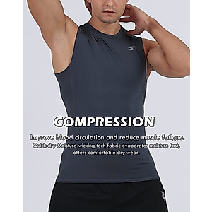 TELALEO 5 Pack Men's Athletic Compression Shirts Sleeveless Workout Tank Top Sports Base Layer Running Basketball S/02