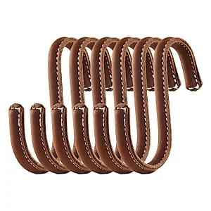 Brute Strength - S Shaped Hooks Wrapped in Full Grain Leather - 6 pcs - Cognac - Stainless Steel Metal Hangers Hanging Hooks for Kitchen - Leather Hooks - Leather s Hooks