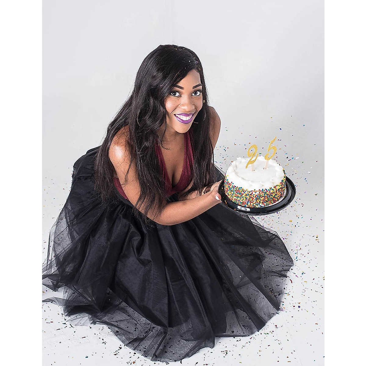 Black Tulle Skirt for Women 6 Layers Elastic Waistband Prom Party Dress Black S