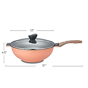 Concord 13" INOBLE Nonstick Wok Stir Fry Pan Cookware. Premium JAPAN INOBLE coating (Blush)