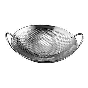 Fenteer Stainless Steel Wok, Deep Frying Pan, Round Bottom Wok, Double Ear Wok Pot for Home, Kitchen, 10inch